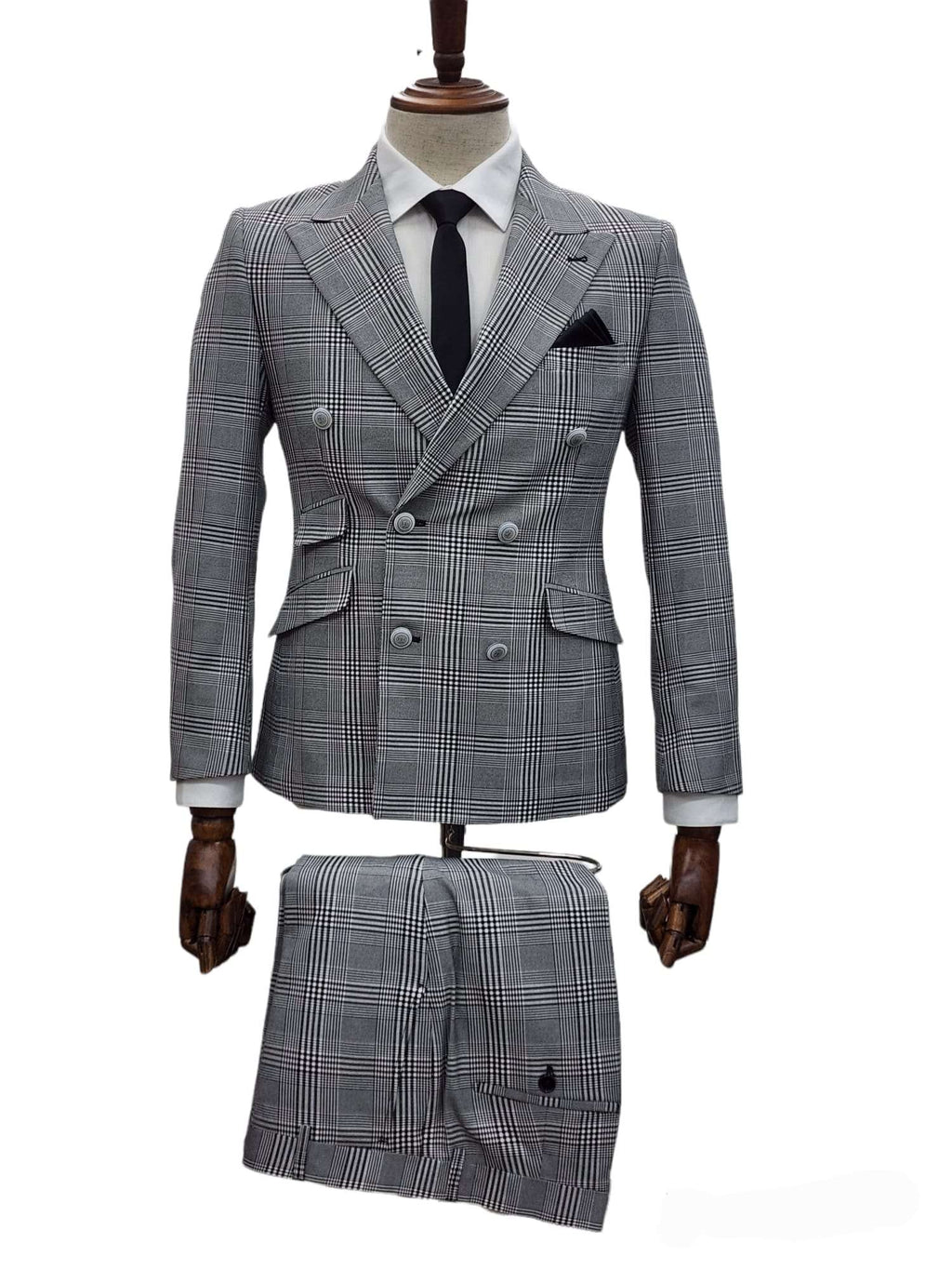 Giovanni Testi Black/White Plaid Slim Fit Suit – Suitfellas