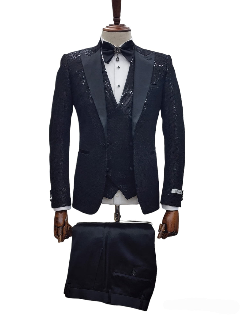 Giovanni Testi Black 1 Button Peak Lapel Shiny Suit - Buy Online ...