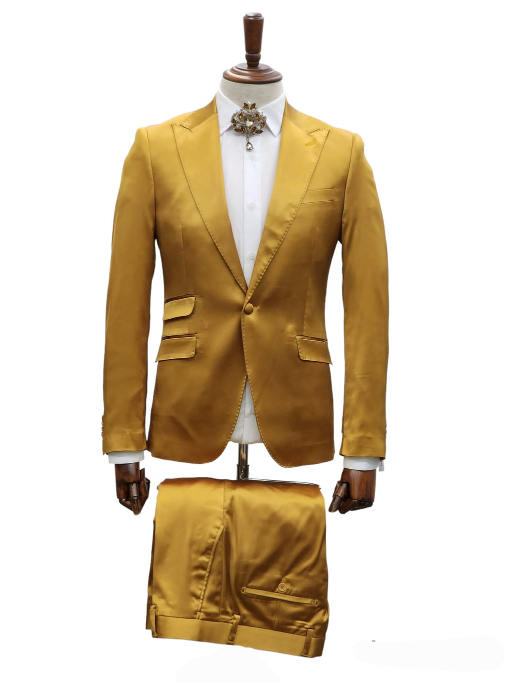 Giovanni Gold 1 Button 2 Piece Stretch Satin Slim Fit Suit – Suitfellas